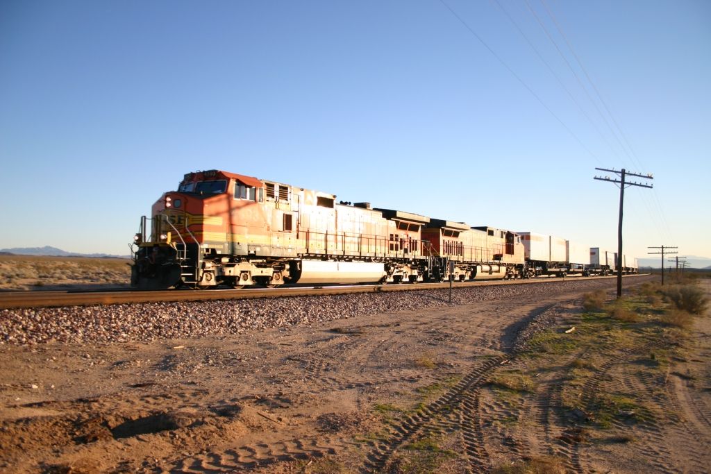BNSF C44-9W leads a trailer train